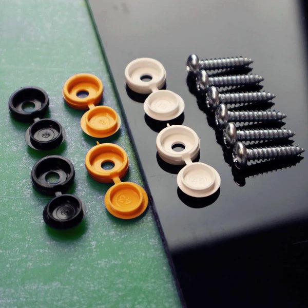 Screws & caps fixing kit 4 black, 2 white, 2 yellow. – Righteous Plates
